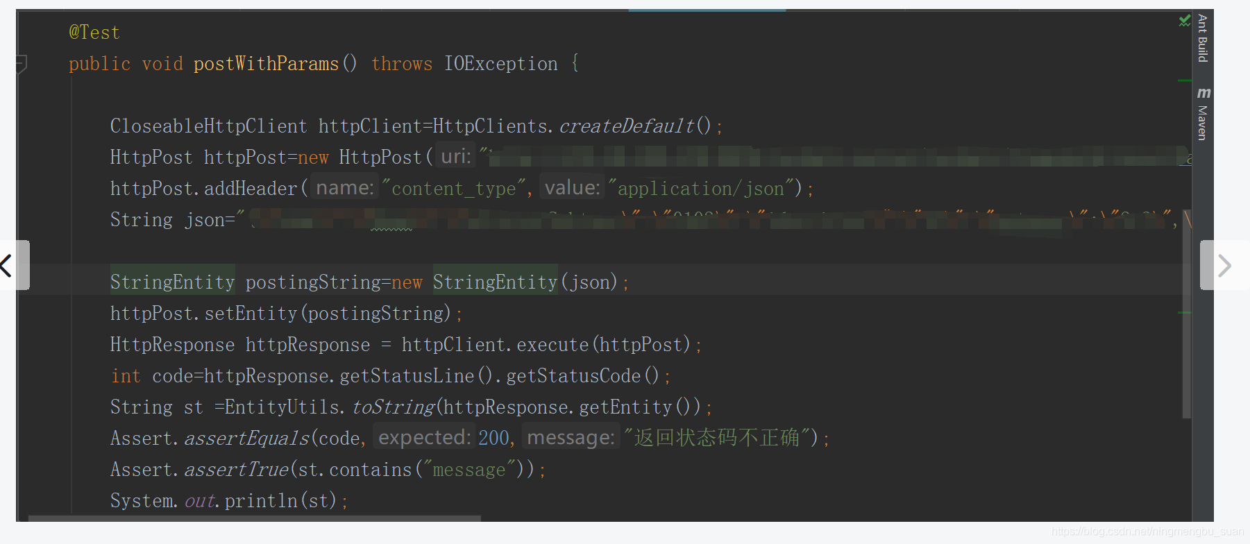 httpclient发送jPost请求的json格式参数【最简单的例子~~~~】_post.setentity(postingstring);是什么类型的参数-CSDN博客