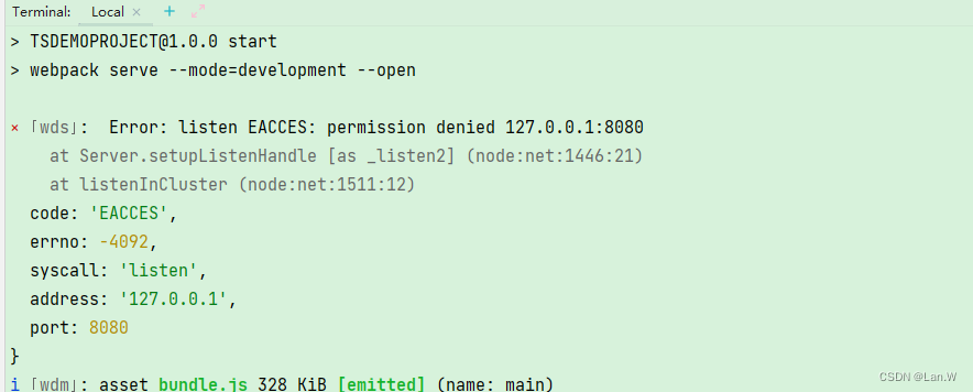 Typescript项目启动时报错： Error: listen EACCES: permission denied 127.0.0.1:8080-CSDN博客
