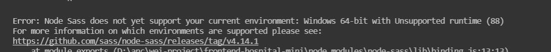 Error: Node Sass does not yet support your current environment: Windows 64-bit with Unsupported ...