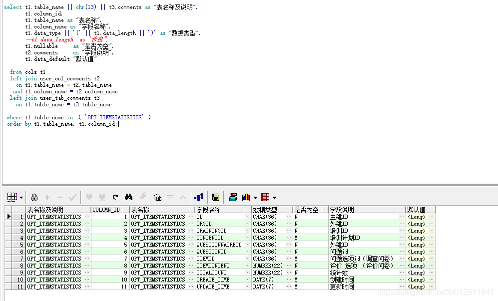Oracle 数据库导出表结构（包含字段名、字段长度、类型，字段注释、表注释） 可导出exceloracle 按字段顺序导出表结构 Csdn博客