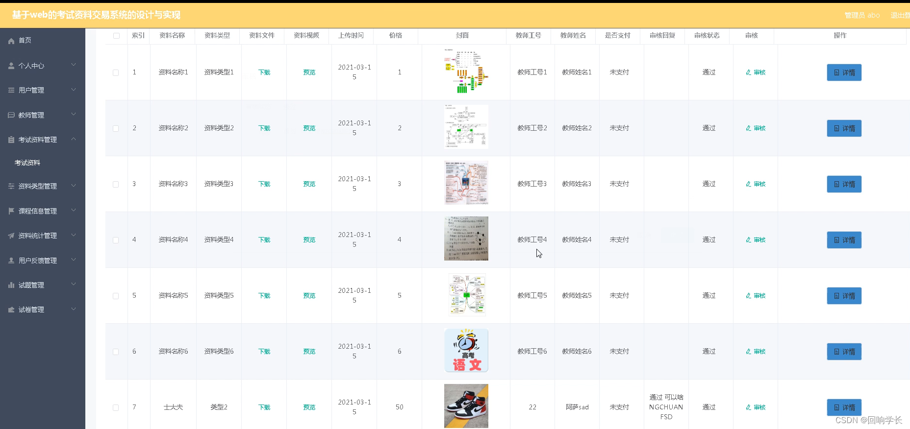 Java计算机毕业设计web考试资料交易系统设计与实现（附源码、数据库）回响 Java Csdn博客
