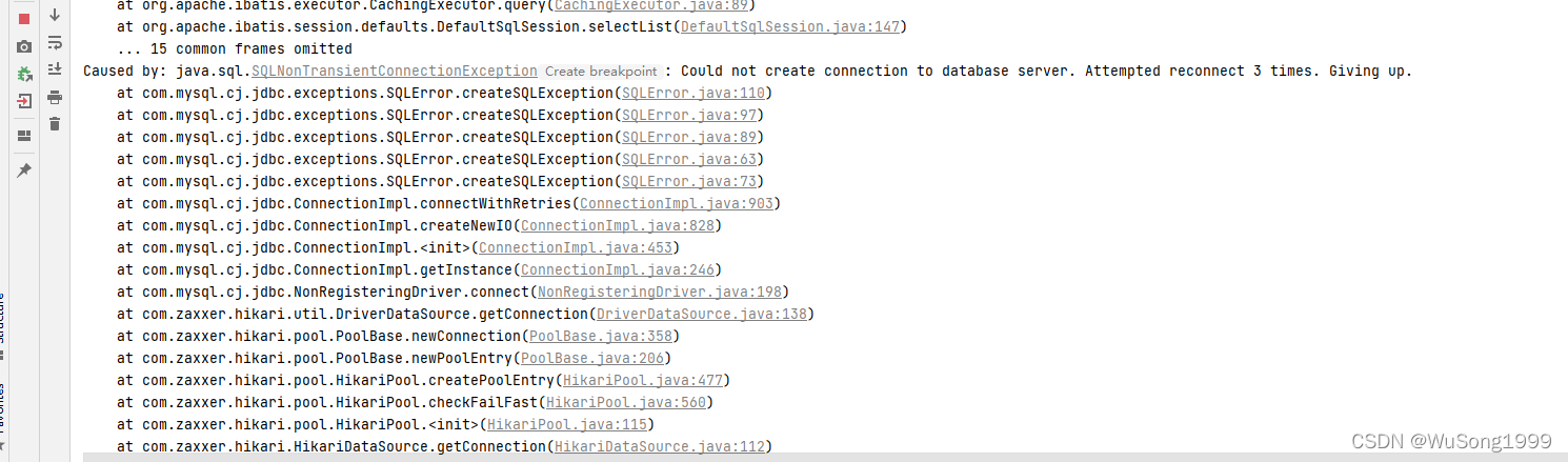 项目报错：Could not create connection to database server. Attempted ...