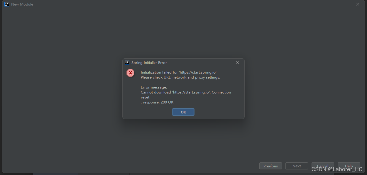 Initialization failed for ‘https://start.spring.io‘Please check URL, network and proxy settings ...