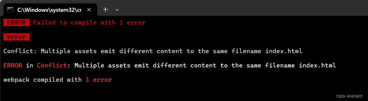 【Vue】Conflict： Multiple assets emit different content to the same filename index.html_failed to ...