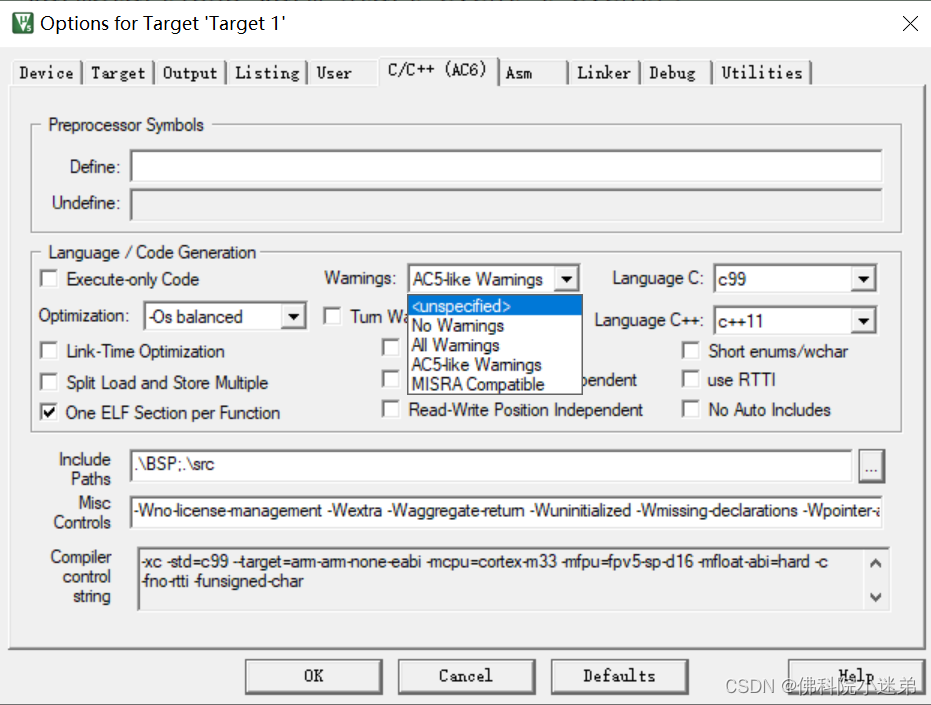 MDK ACC6编译器如何屏蔽警告_warning: unknown warning option '-wno-reserved-ide-CSDN博客
