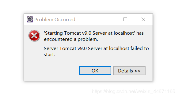 StartingTomcat v9.0 Server at localhost's has encountered a problem._starting tomcat v9.0 server ...