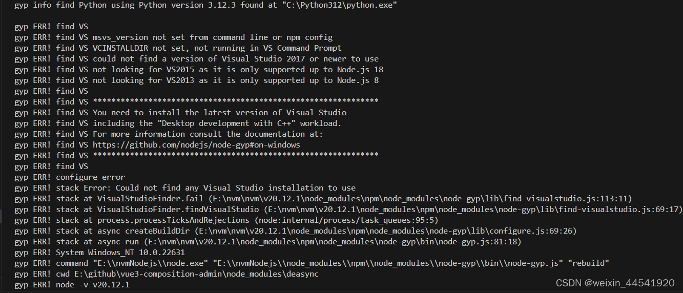 gyp ERR! find VS could not find a version of Visual Studio 2017 or newer to use-CSDN博客