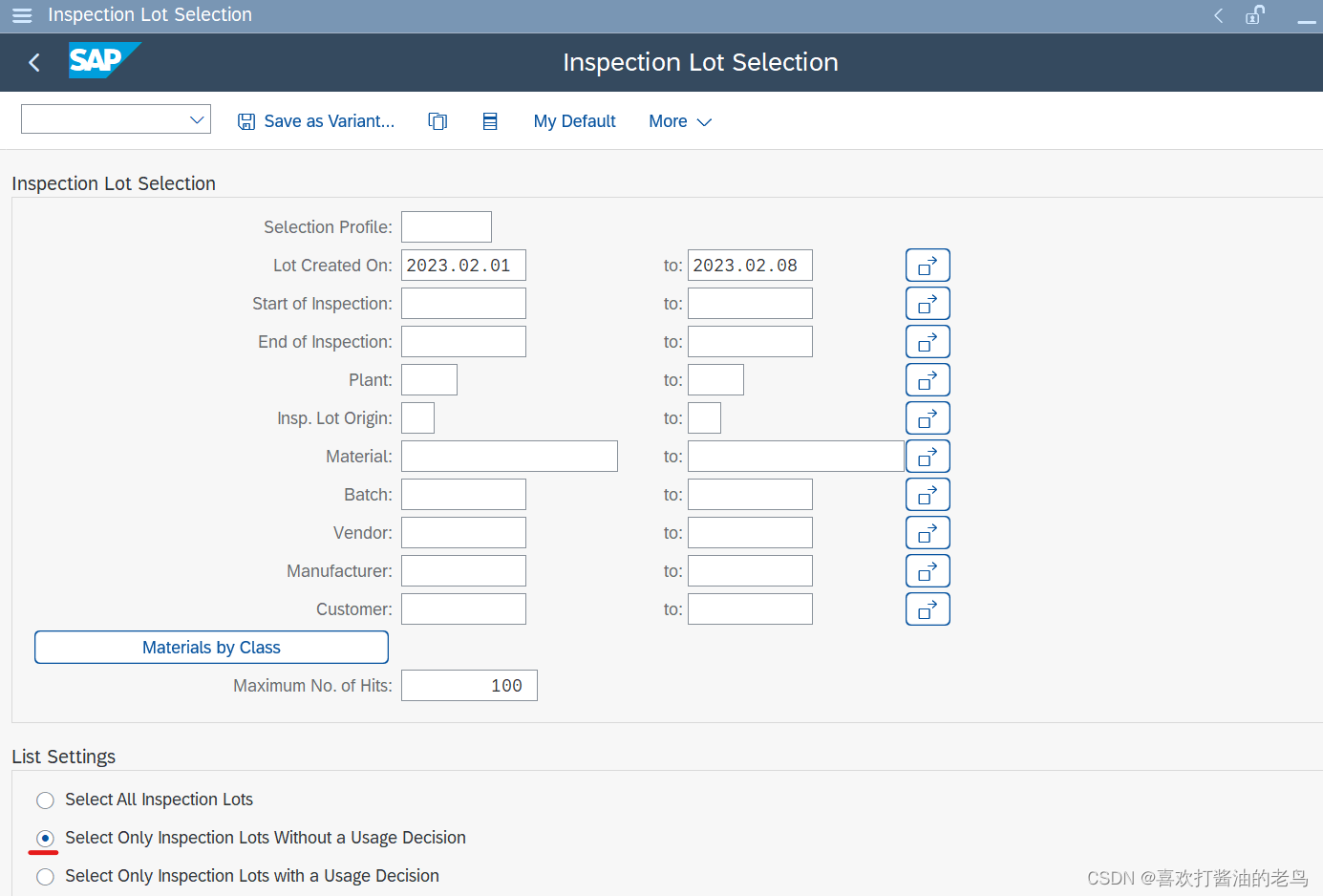 SAP QM 不常用事务代码QVM3 - Inspection Lots Without Usage Decision_inspection lot sap-CSDN博客