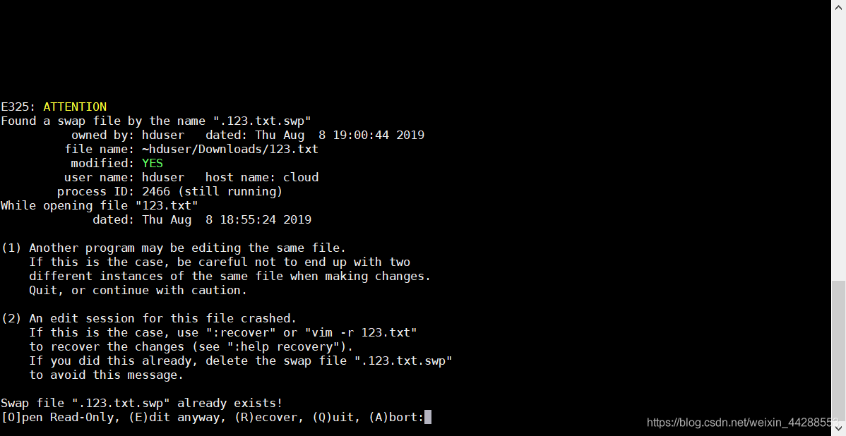 Linux的基本命令，编辑文件出现E325错误_麒麟系统报错e325-CSDN博客