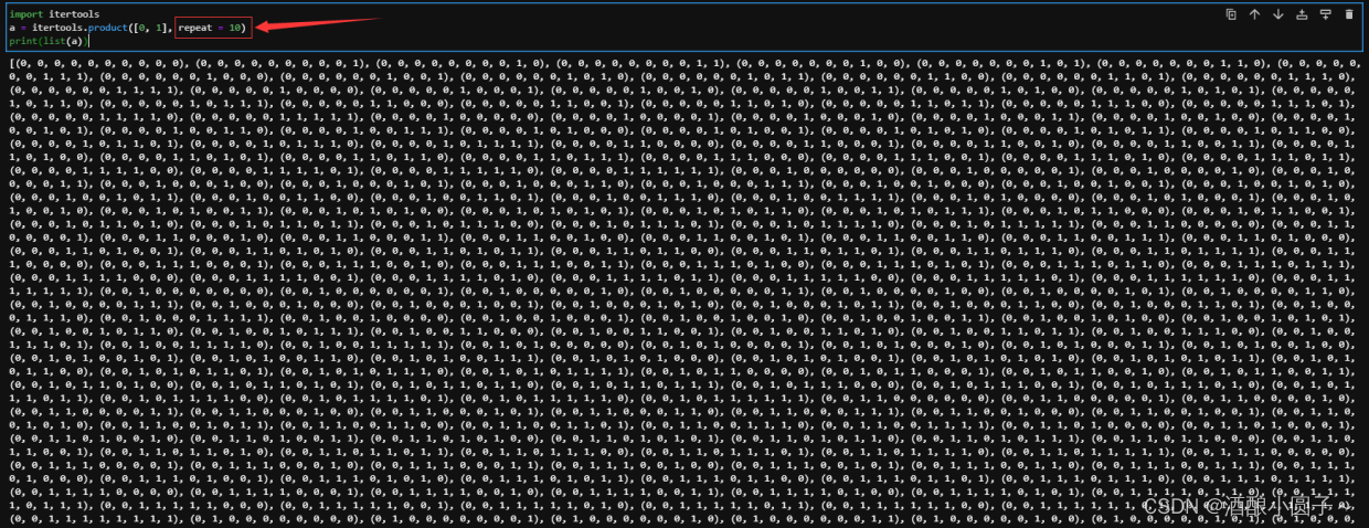 Python用itertools.product函数生成10位的0，1组合_itertools组合数-CSDN博客