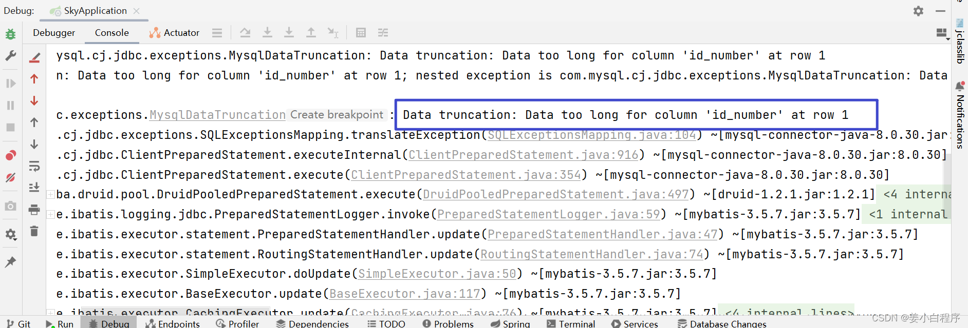 解决：Data truncation: Data too long for column ‘id_number‘ at row 1_com.mysql.cj.jdbc.exceptions ...