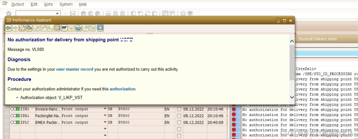 SAP MM SPED输出报错-No authorization for delivery from shipping point US##-之对策_sap vl02n权限-CSDN博客
