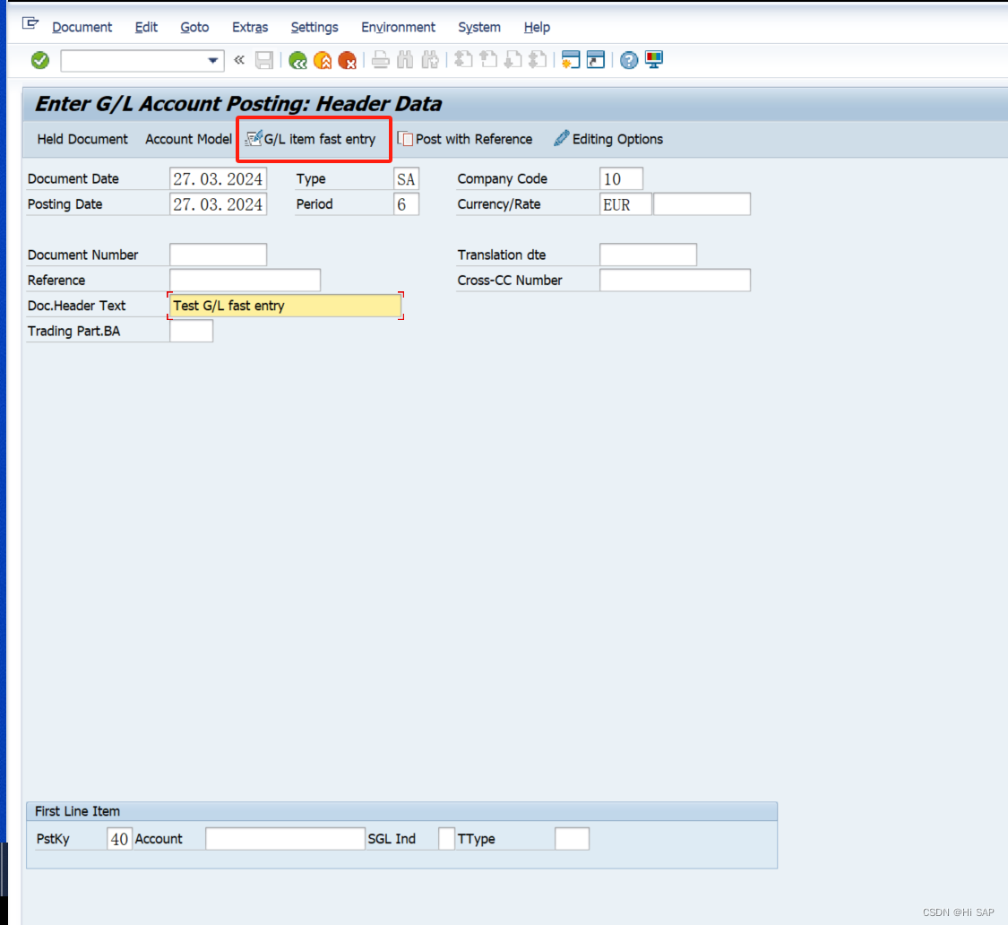SAP 财务快速记账之—G/L Item Fast Entry_sap fast entry-CSDN博客