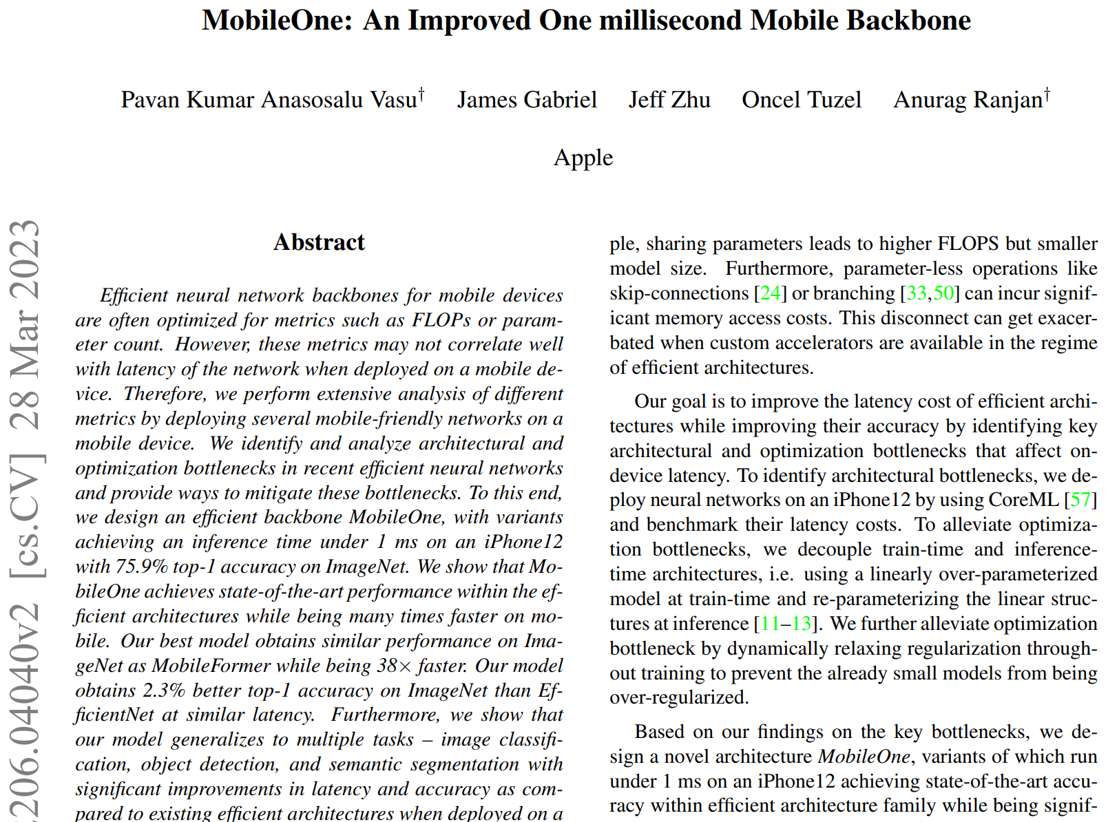 论文解读：MobileOne: An Improved One millisecond Mobile Backbone-CSDN博客