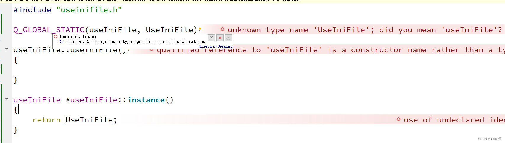 使用Q_GLOBAL_STATIC报错c++ requires a type specifier for all declarations-CSDN博客