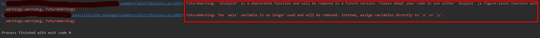 Pycharm使用sns.distplot警告FutureWarning: `distplot` is a deprecated ...