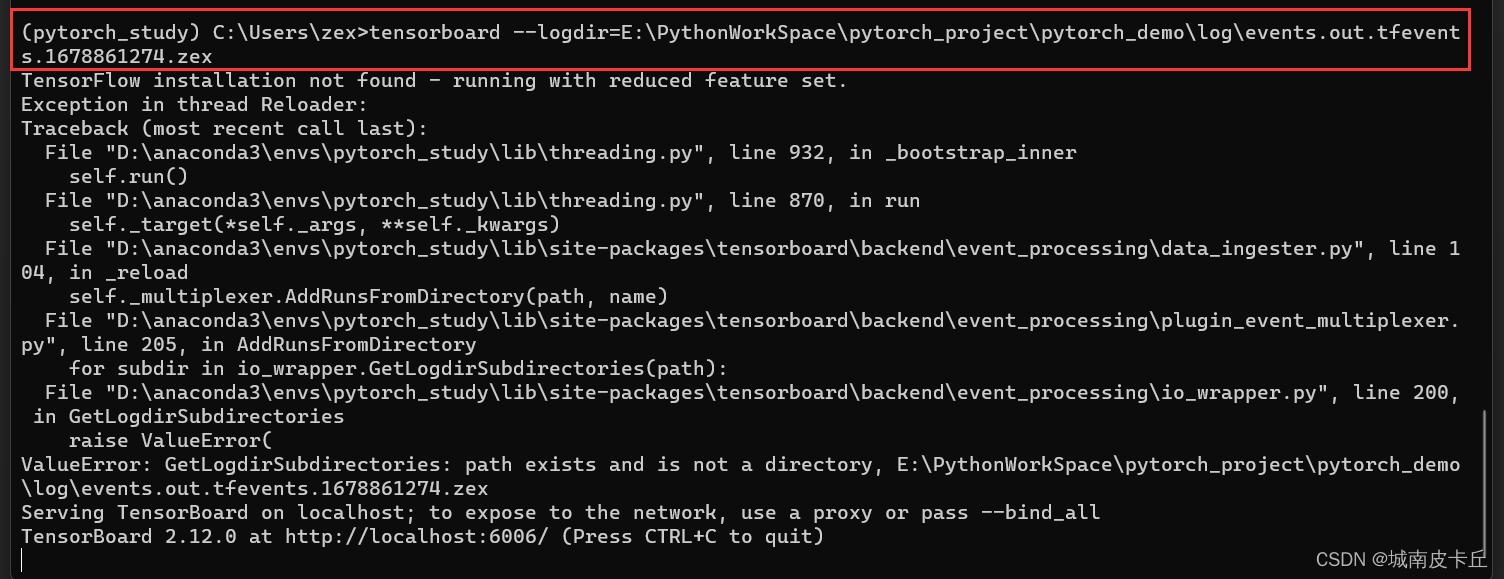 Tensorboard可视化利用pytorch训练好的网络，tensorboard可视化网页可以打开但是出现：no Dashboards 