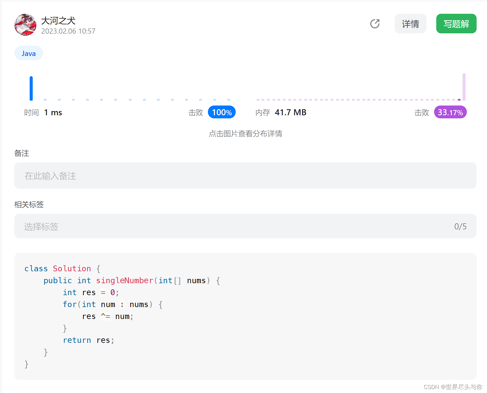 LeetCode 136题：只出现一次的数字-CSDN博客