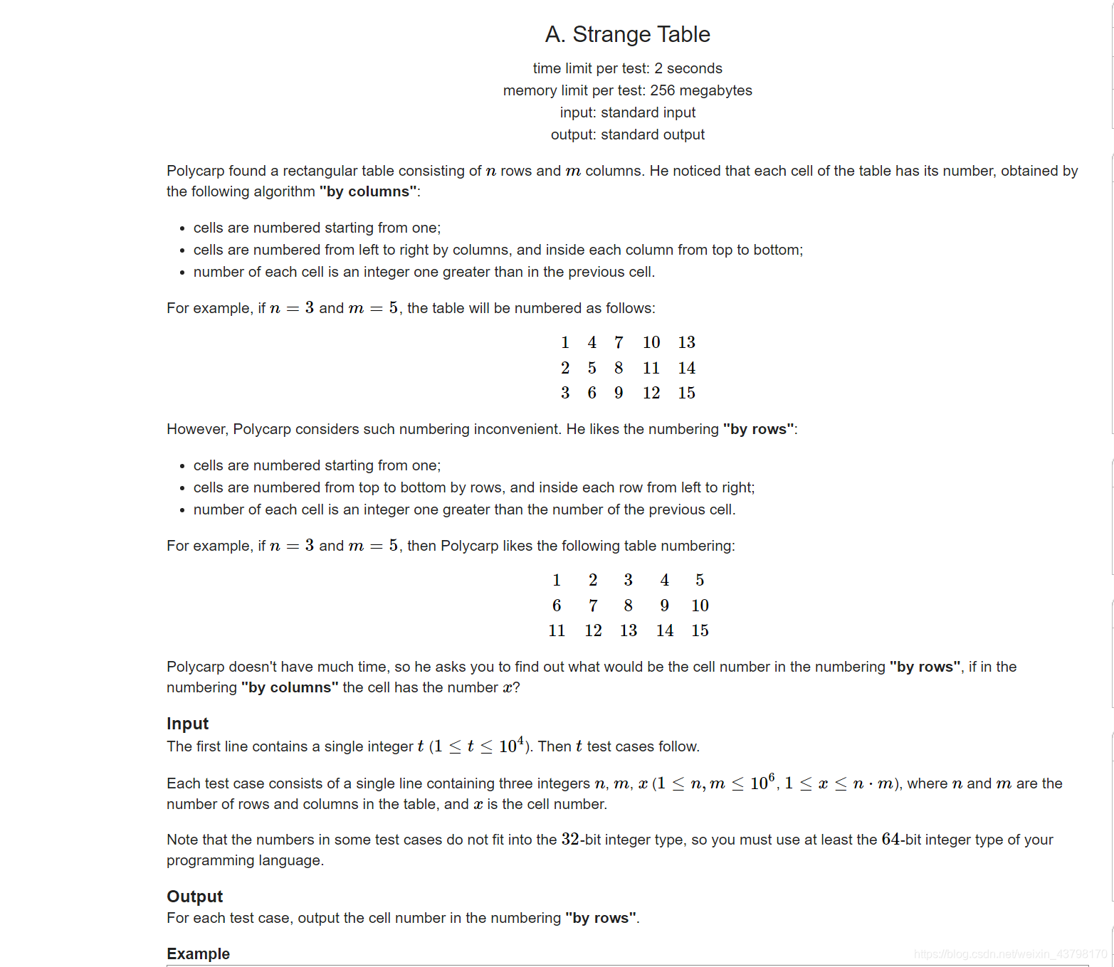 Codeforces Round #710 (Div. 3) A. Strange Table(推导）_1506a - strange table-CSDN博客