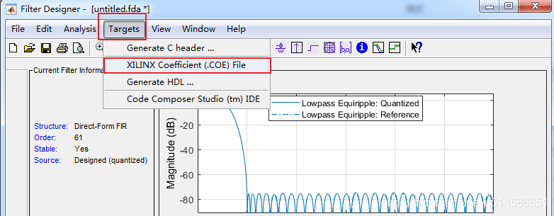 Matlab生成fpga Coe文件之xilinx Fpga滤波器系数fdatool Numerator Frac Length Csdn博客