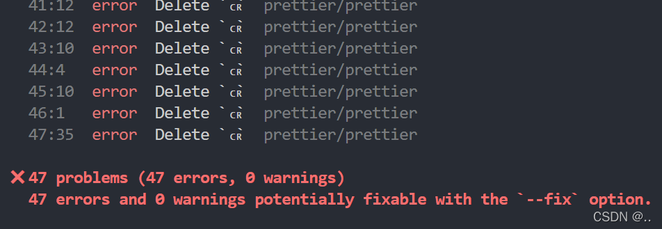 关于ESLint: Delete `␍`(prettier/prettier) 错误解决方案_delete `鈵峘-CSDN博客
