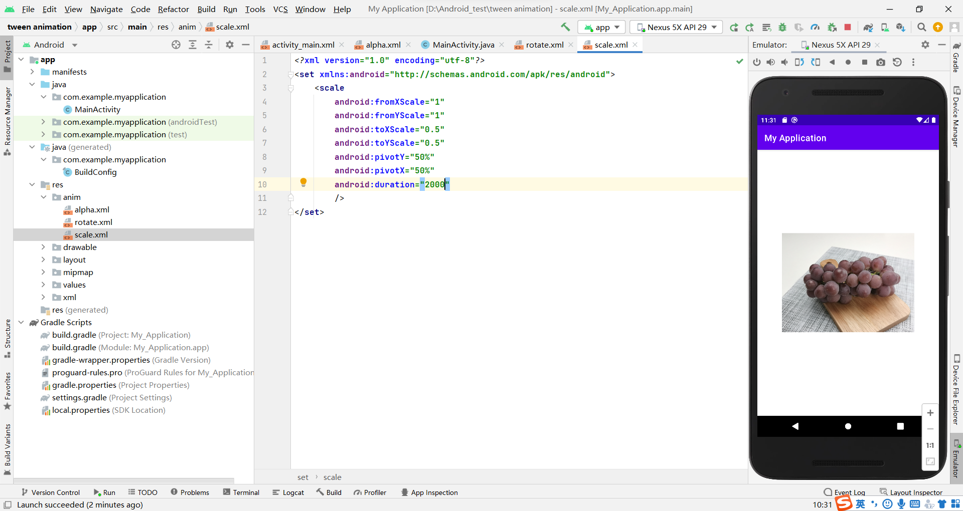 Android studio笔记:动画（补间动画）_android开发补间暂停-CSDN博客