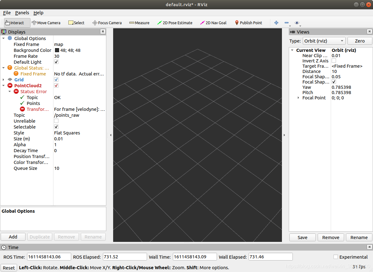 记录如何用rviz查看ros节点发布的消息_for frame [velodyne]: fixed frame [map] does not e-CSDN博客