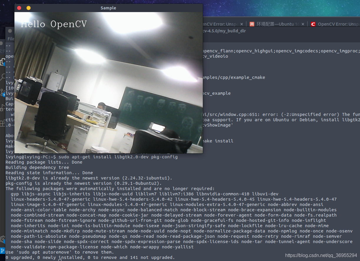 Ubuntu 18.04 安装Opencv 4.5.0 ＋OpenCV Error: Unspecified Error(The Function is not implemented ...