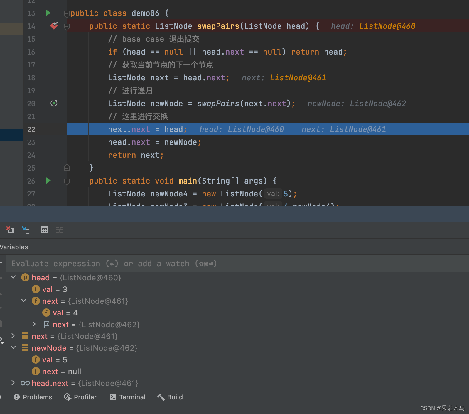 初学算法的小菜鸡 - 自学笔记 (第十二天): 链表相关算法(二) 两两交换链表中的节点 Leetcode 24题_listnode newnode = swappairs(next.next ...