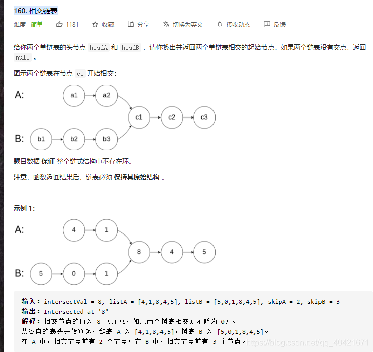 Leetcode-链表-160. 相交链表_pa=pa=nullptr-CSDN博客