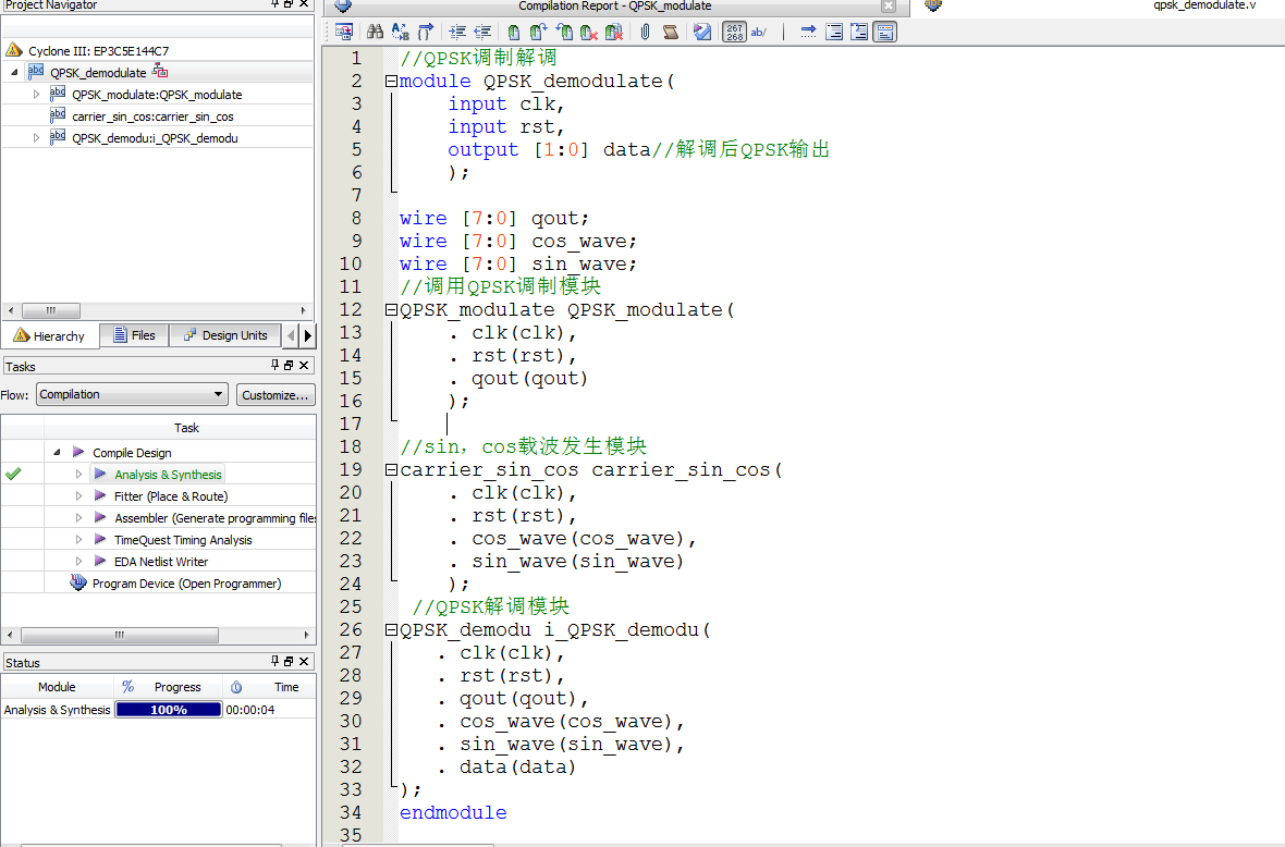 Qpsk调制解调设计verilog代码quartus仿真qpsk Verilog Csdn博客