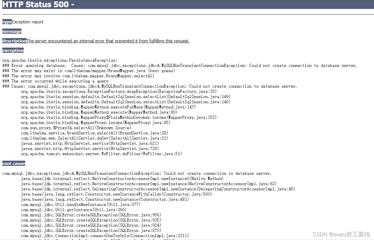 jdbc4.MySQLNonTransientConnectionException: Could not create connection to database server._org ...
