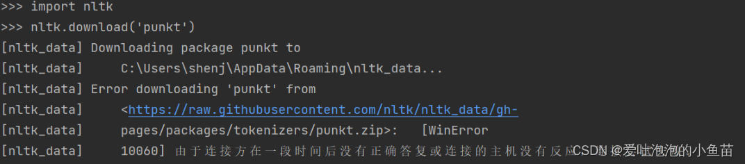 问题解决：NLTK报错：Resource punkt not found. Please use the NLTK Downloader to obtain the resource:-CSDN博客