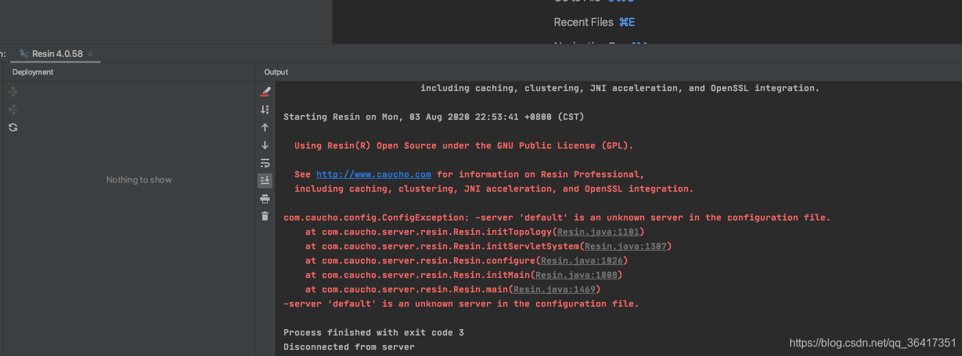 idea 在resin4.0部署项目，出现server ‘default‘ 错误_-server 'app-0' is an unknown server in the config-CSDN博客
