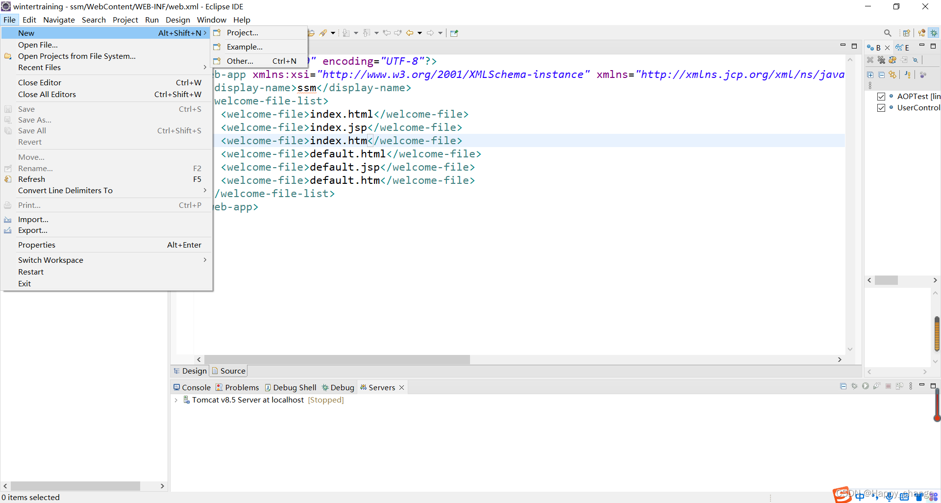 eclipse debug后new 菜单只有 Project 、Example 、 Other 没有Java Project 、Package 、Class等的解决方法_eclipse没有 ...