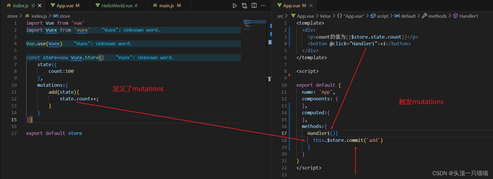 Vuex的核心概念：Mutation,定义Mutations,触发mutation的第一种方式,触发mutations时传递参数,触发 Mutation的第二种方式_mutations触发 ...