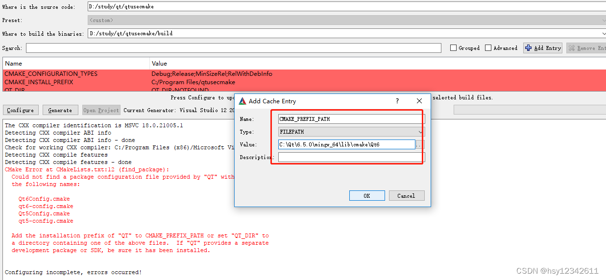 CMake报错处理：Could not find a package configuration file provided by “QT“ with any of-CSDN博客