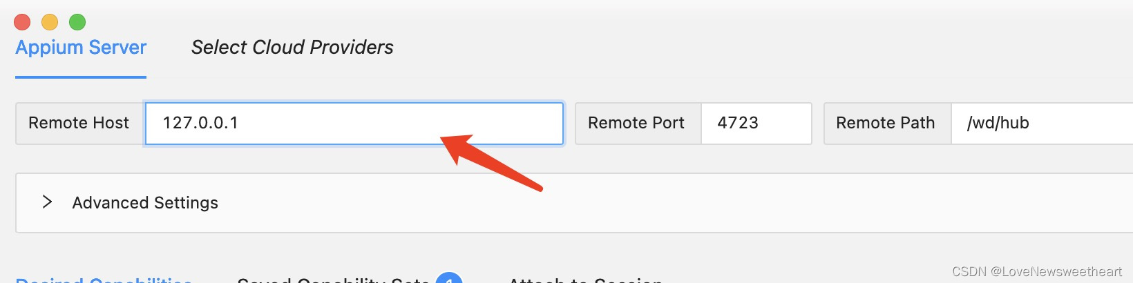 Appium Inspector StartSession 报错Error ,Failed to create session.Unexpected token＜in JSON at ...