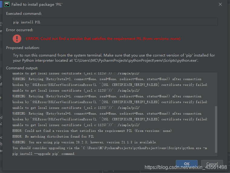Python3中安装PIL库时出现错误 ERROR: Could not find a version that satisfies the requirement PIL-CSDN博客