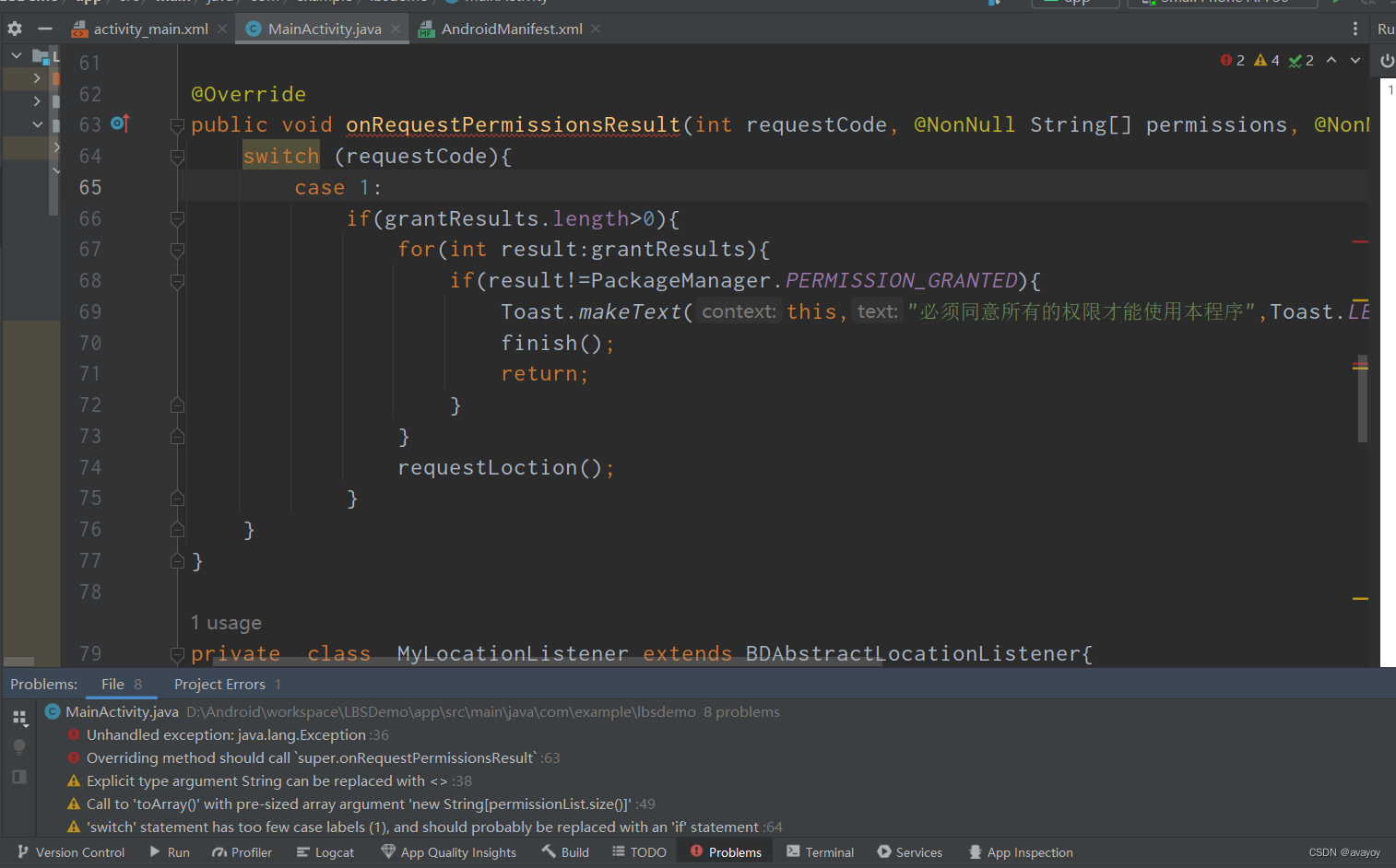 Androidstudio b站百度地图项目跟做_getbyname("main")-CSDN博客