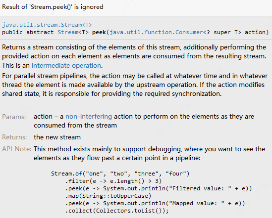 IntelliJ IDEA提示Result of ‘Stream.peek()‘ is ignored_result of 'stream.peek()' is ignored-CSDN博客