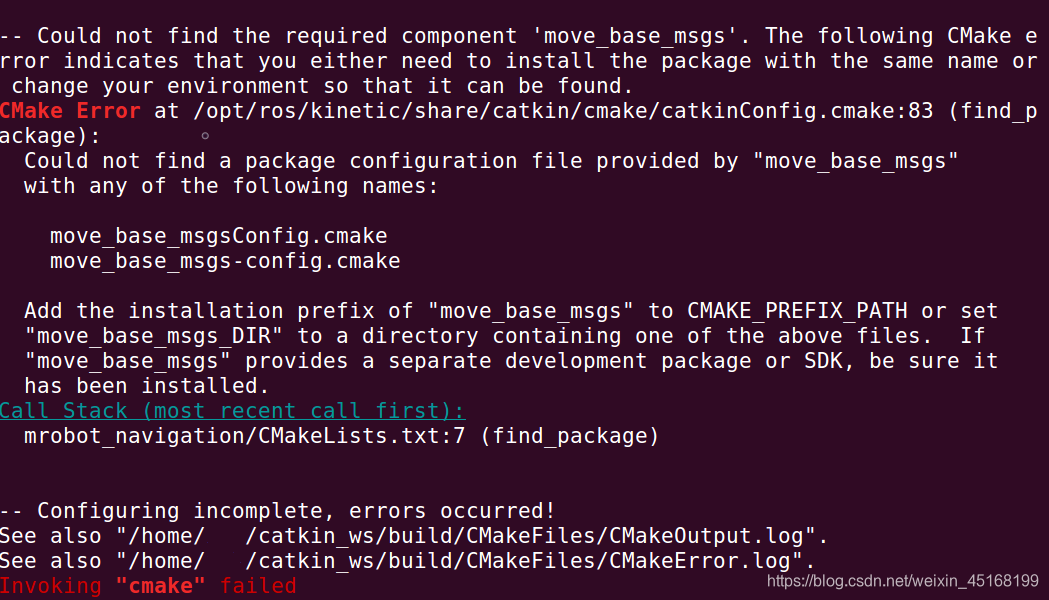 Could not find a package configuration file provided by "move_base_msgs"-CSDN博客