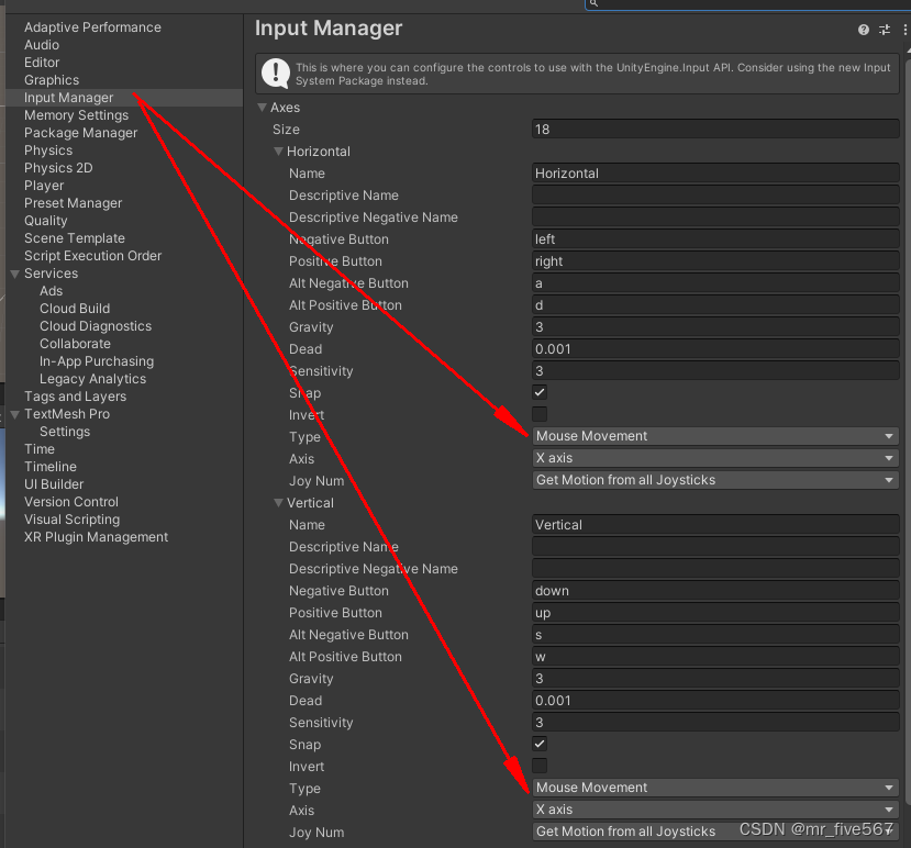 Unity 使用Input.GetAxis(“Horizontal/Vertical“)移动鼠标没反应的原因_input.getaxis("horizontal")-CSDN博客