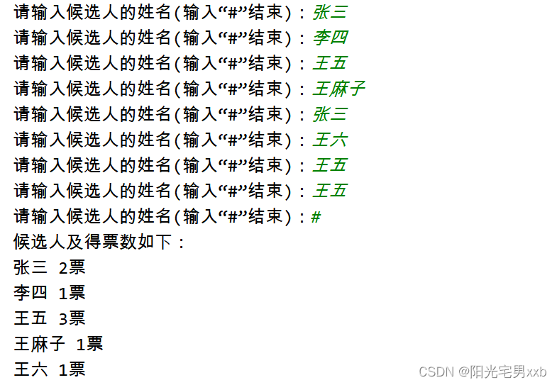 Python编写一计票程序，键盘输入候选人姓名输入“”结束，使用字典存储并统计出候选人得票数。python实现分段函数。python 