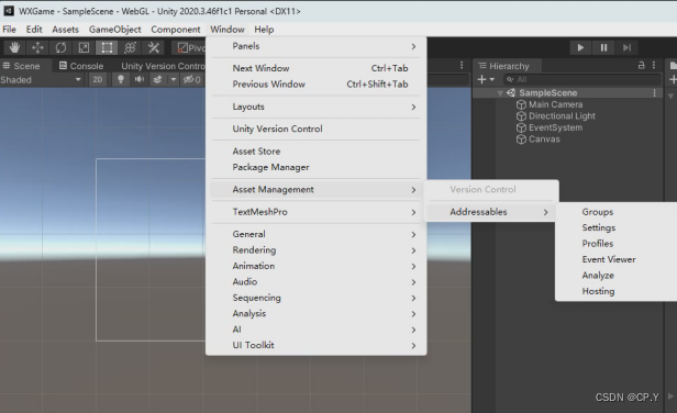 Unity开发微信小游戏，使用Addressables管理游戏资源（本地进行远程测试）_unity 微信小游戏 addressable-CSDN博客