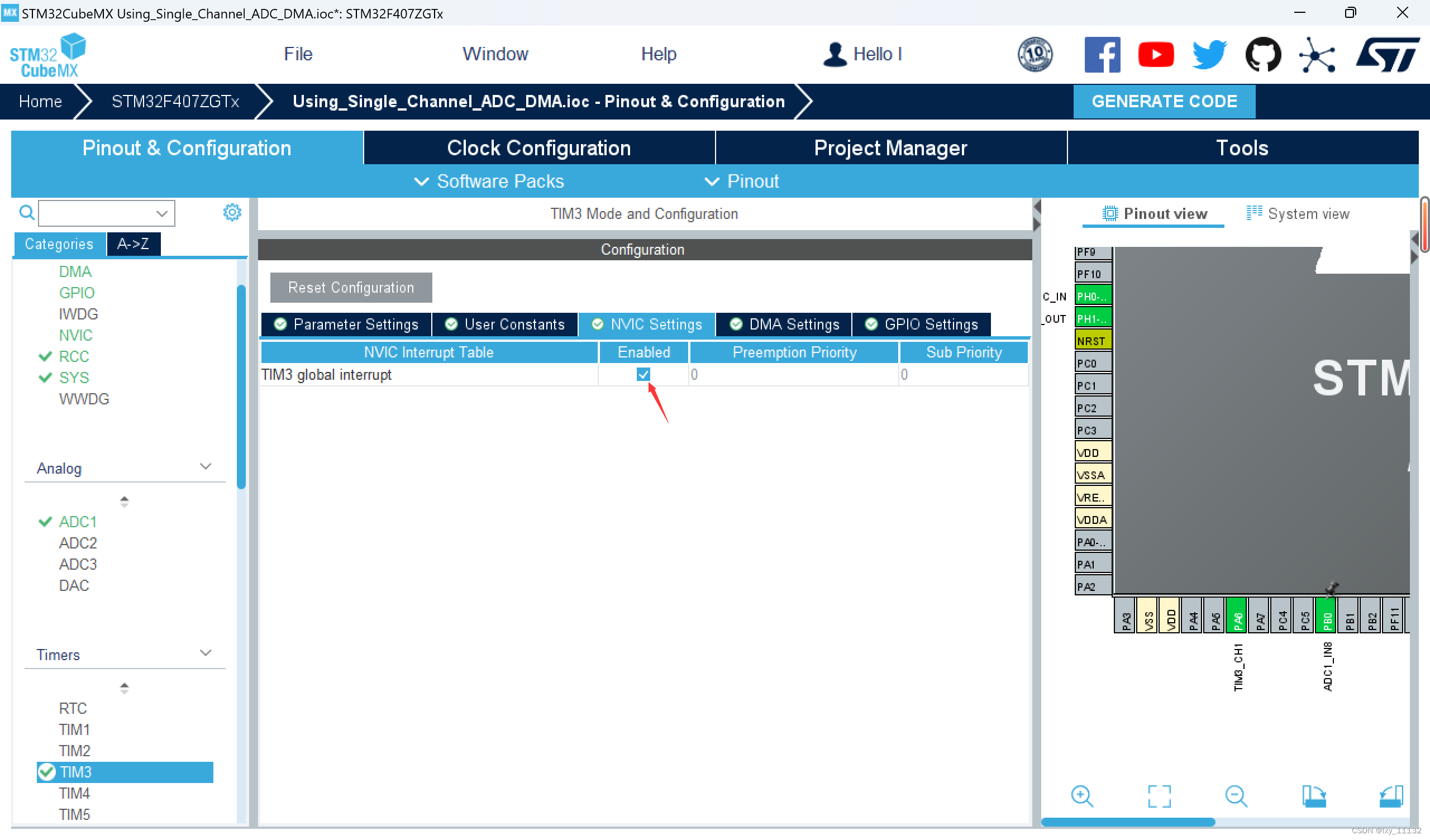 STM32CubeMX+HAL TIM触发单通道ADC电压采样+DMA传输_cubemxadc dma采集电压-CSDN博客