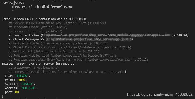 Error: listen EACCES: permission denied 0.0.0.0:80-CSDN博客