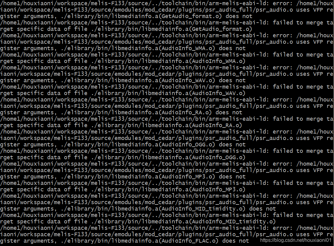 Melis交叉编译的库在链接时提示：xxx uses VFP register arguments xxx does not_use vfp register-CSDN博客